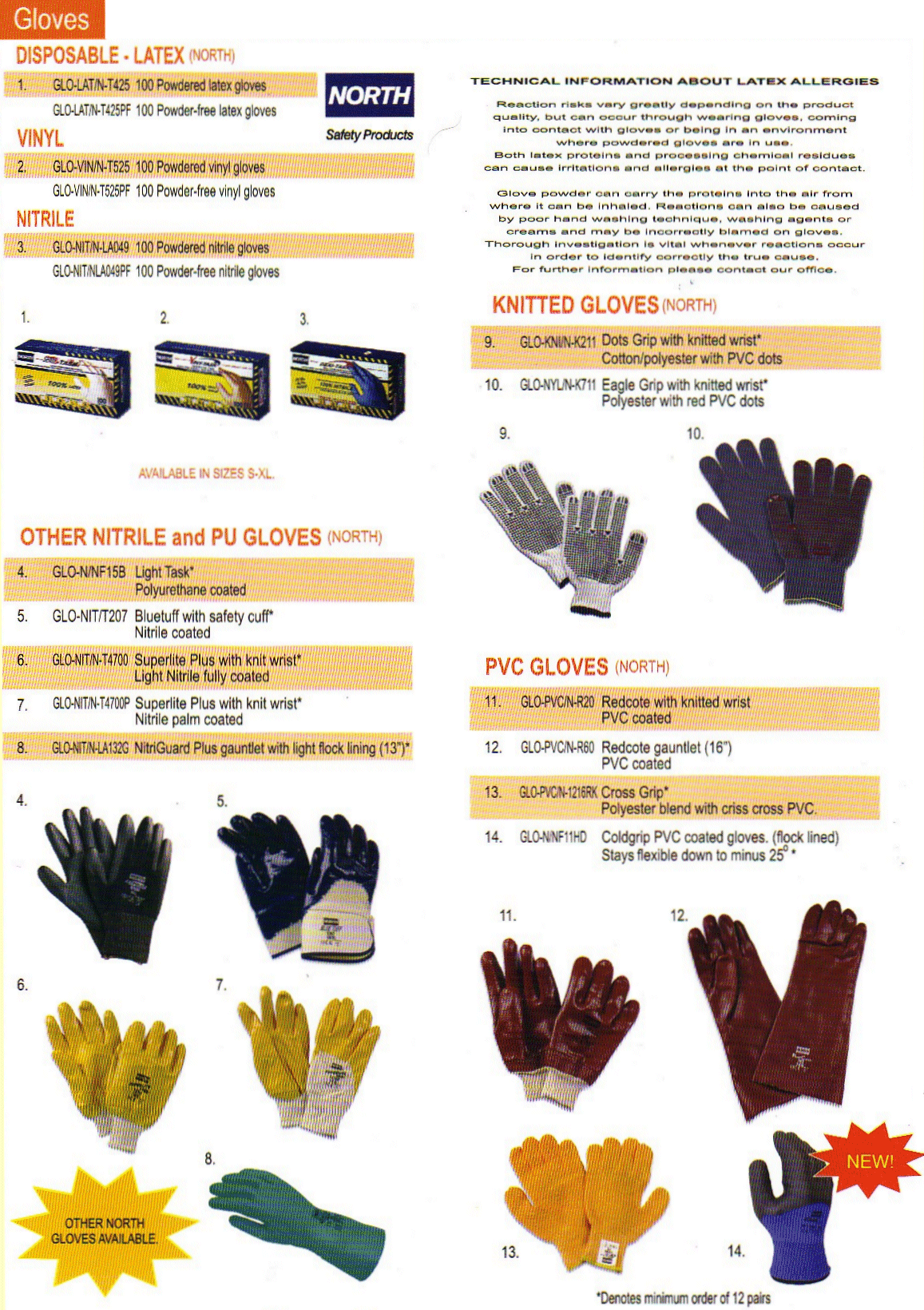 Gloves North Latex Kevlar Leather PVC Knitted Nitrile PU Disposable
